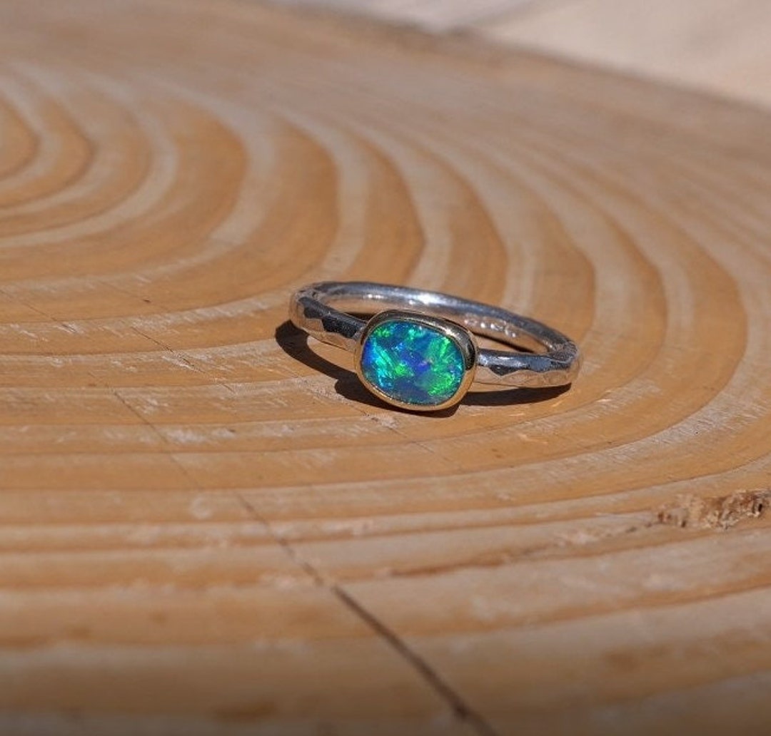 Lightning Ridge Opal Ring With 18k Gold Bezel|size M-1/2|gift ...