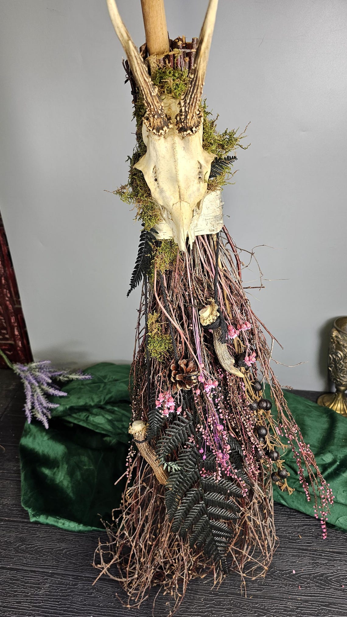 Handmade Witch Broom With Roe Deer Skull, Dried Flowers & Antlers - Etsy