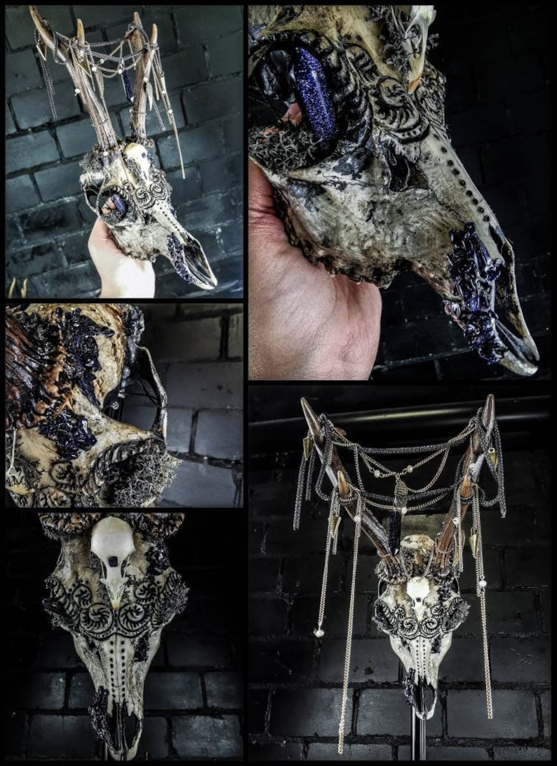 3 Options Real Roe Deer Skull Engraved Filigree Ornaments - Etsy