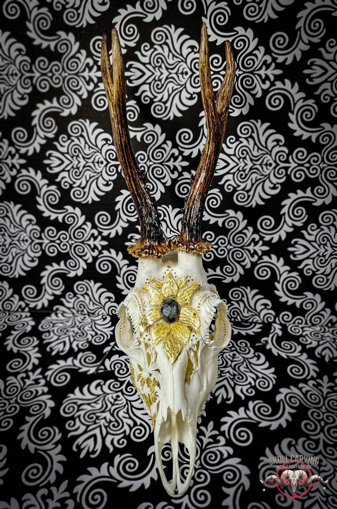 23,75 k Gold geschnitzte Reh Schädel Ornament mit Labradorit - Made to ...