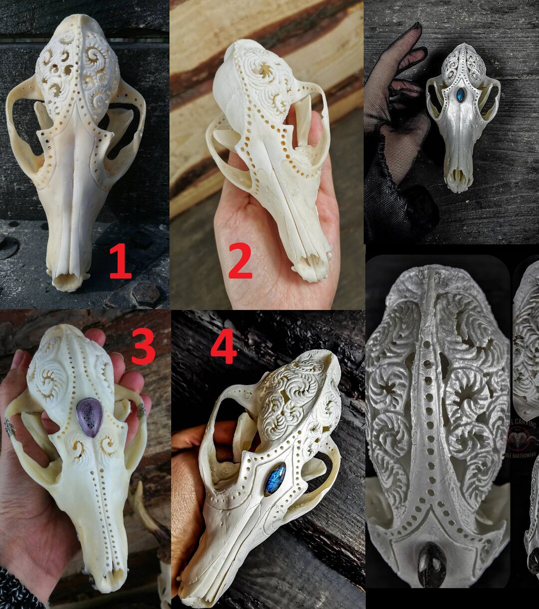 Real Fox Skull Engraved Design Filigree Ornaments Labradorite Amethyst ...