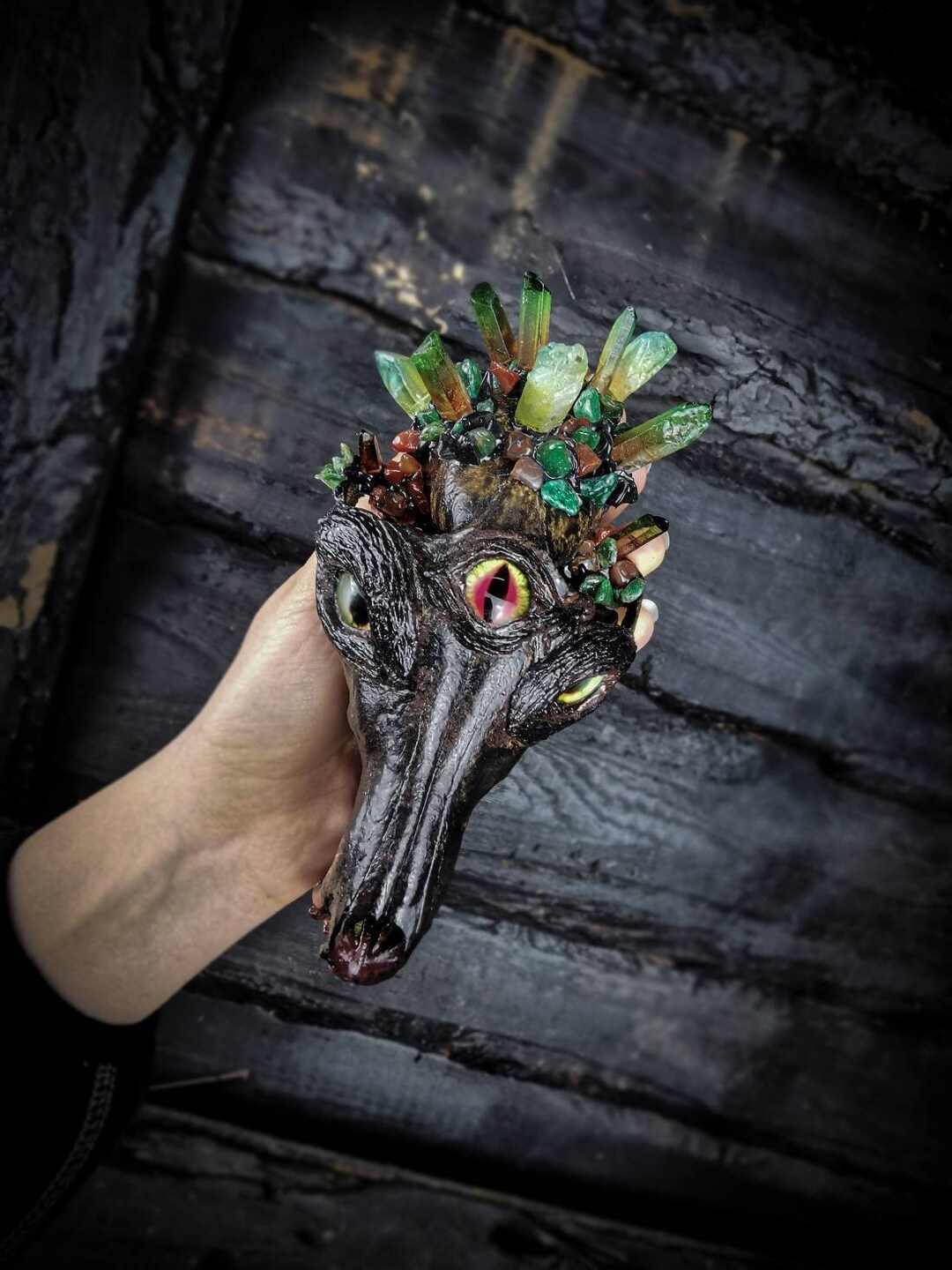 Real Fox Skull With Crystals Painted Glass Eyes Creepy Lamp Gift Idea ...