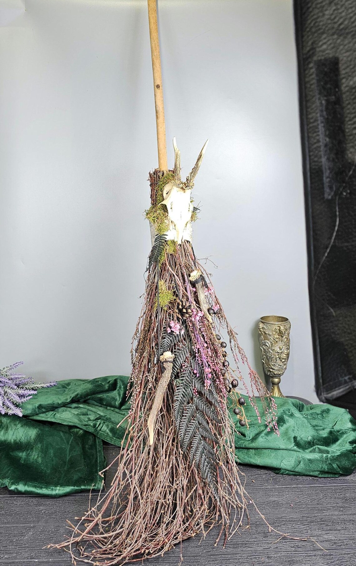Handmade Witch Broom With Roe Deer Skull, Dried Flowers & Antlers - Etsy
