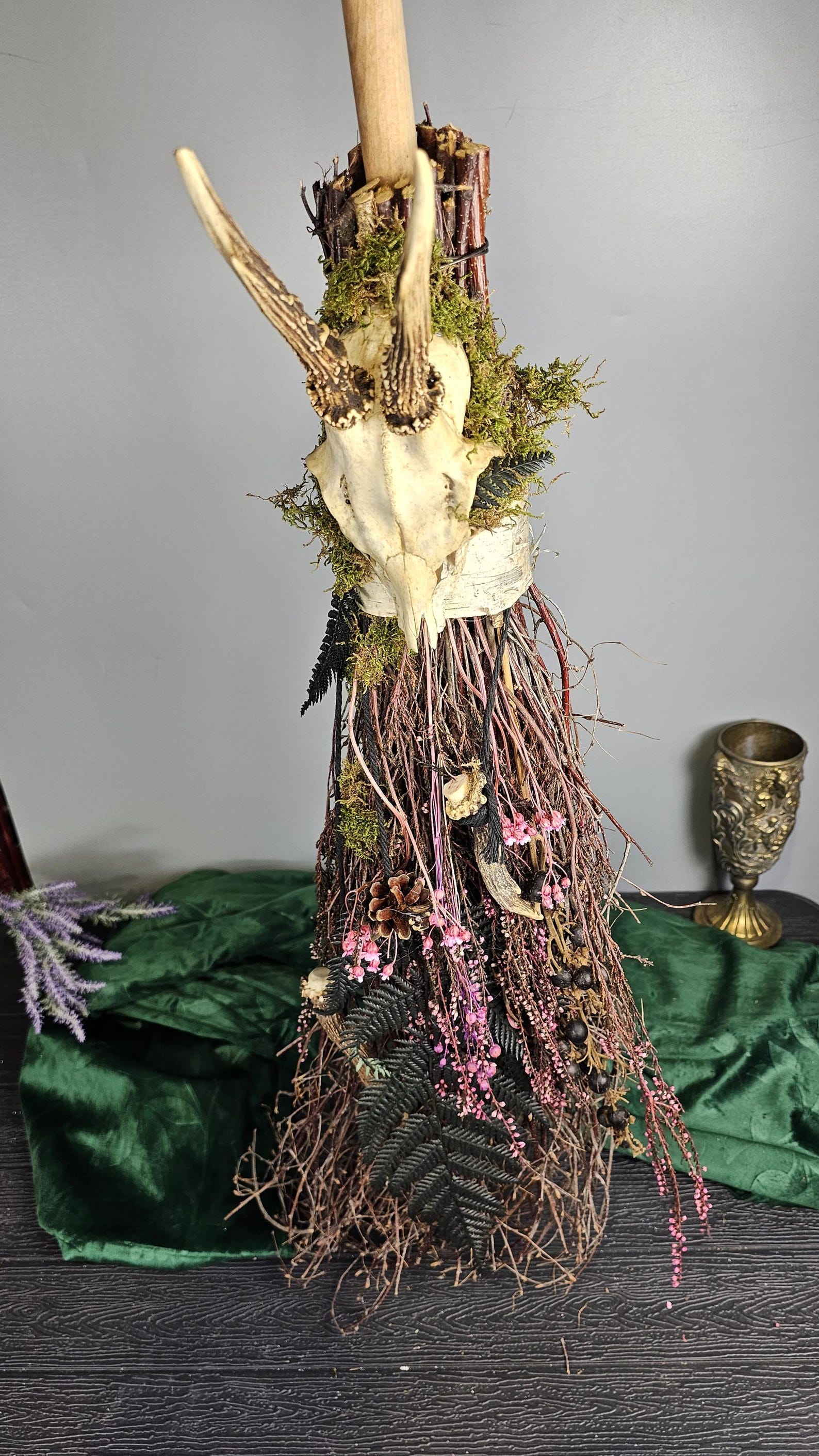 Handmade Witch Broom With Roe Deer Skull, Dried Flowers & Antlers - Etsy