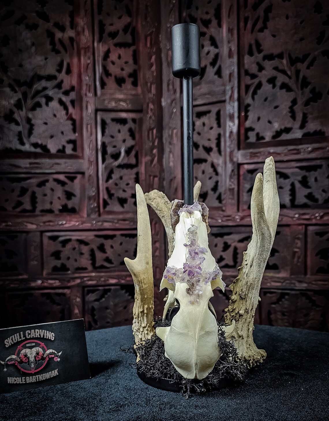 Fox Skull Candleholder: Gothic Altar Decor With Amethyst & Antlers - Etsy