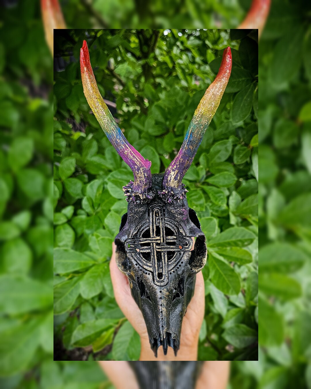 Made to Order Painted Red Black Norsk Roe Deer Skull Engraved Abnormal ...