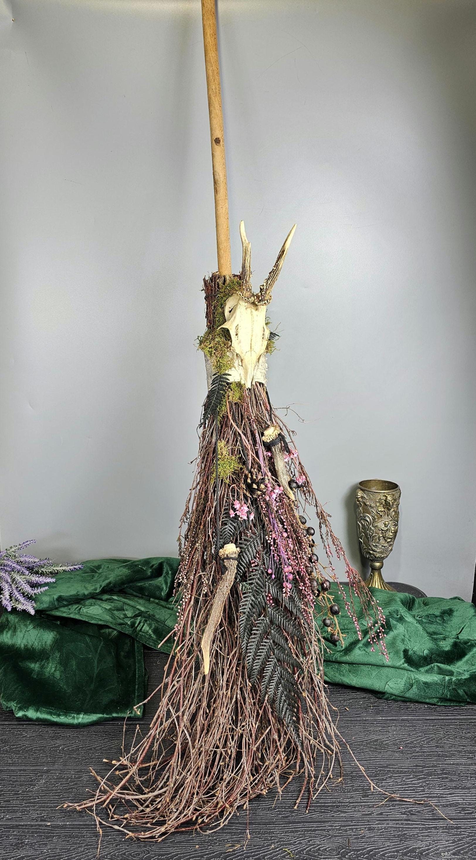 Handmade Witch Broom With Roe Deer Skull, Dried Flowers & Antlers - Etsy