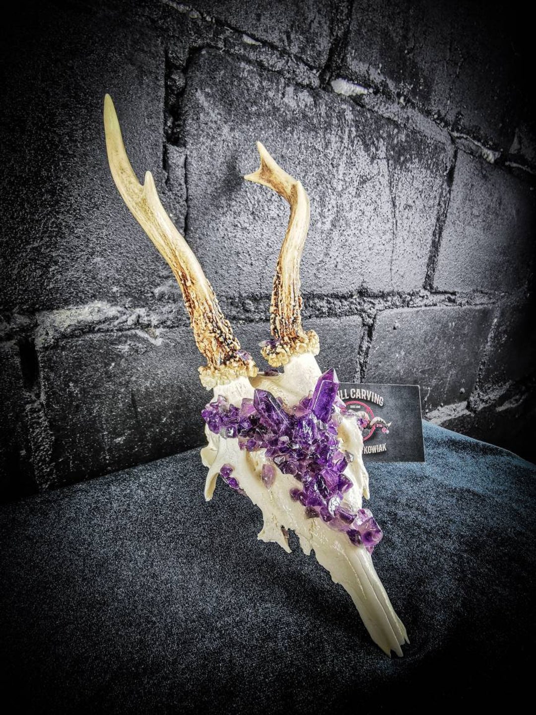 Made to Order Real Roe Deer Skull Cap With Amethyst Crystals Stones USB ...