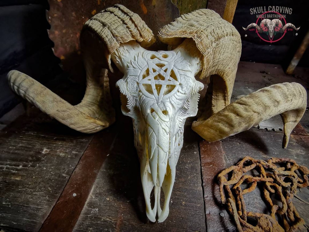 Carved Ram Skull: Pentagram, Leviathan Cross, Lucifer Sigil - Custom ...