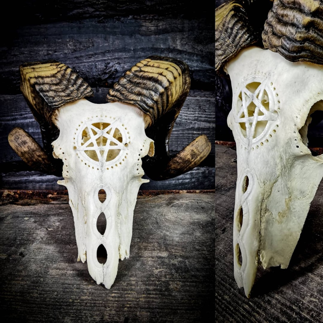 Engraved Ram Skull: Pentagram Design, Creepy Bone Art - Etsy