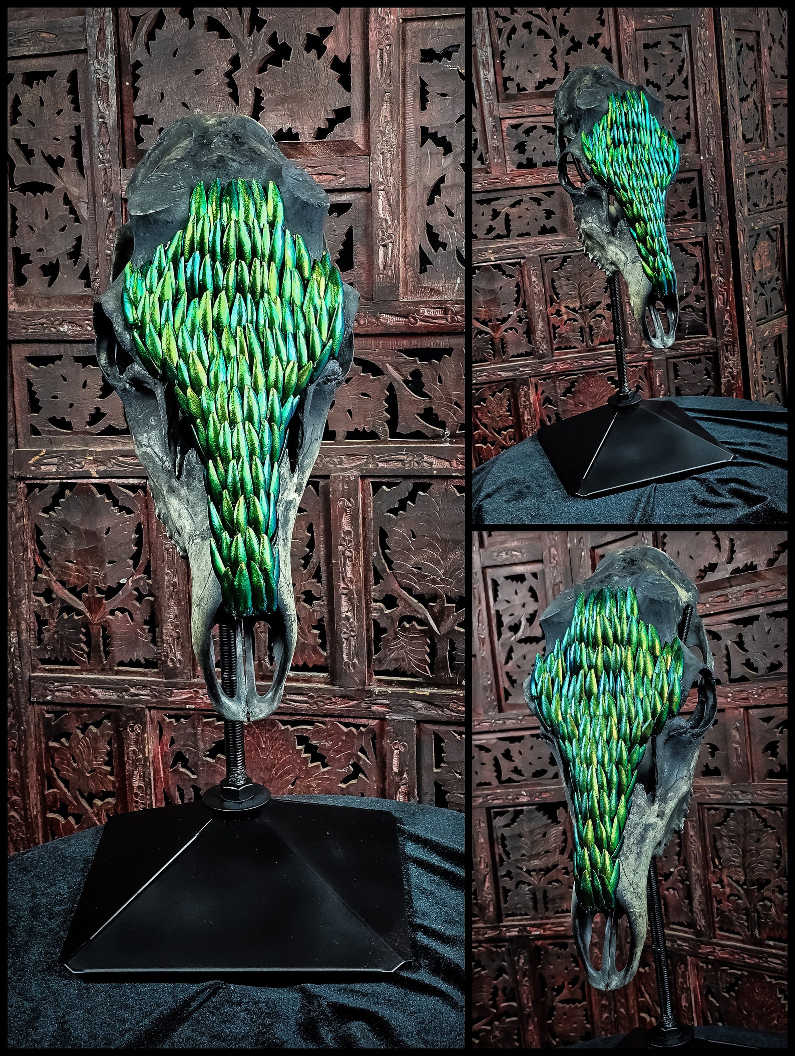 Dragon Skull Art: Deer Bone, Elytra Beetle Wings, Holographic Decor - Etsy