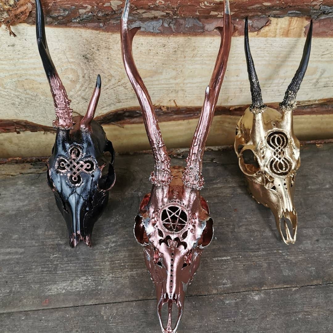 Engraved Roe Deer Skull: Celtic Knot, Painted Metallic Buck - Made to ...