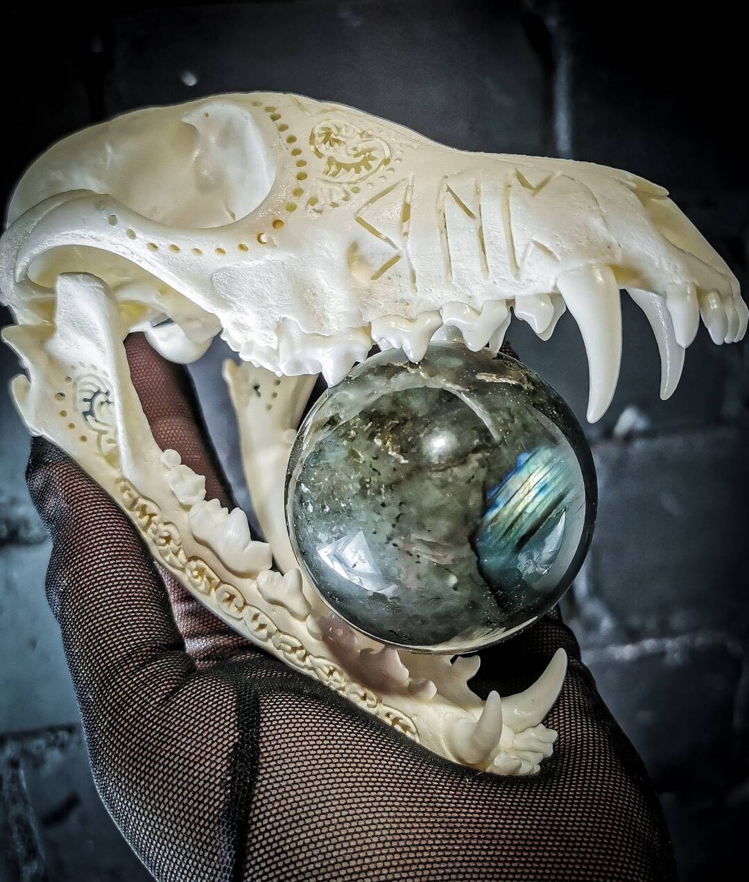 Engraved Fox Skull With Labradorite: Valknut Runes Headpiece - Etsy