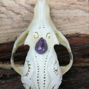 Real Fox Skull Engraved Design Filigree Ornaments Labradorite Amethyst ...