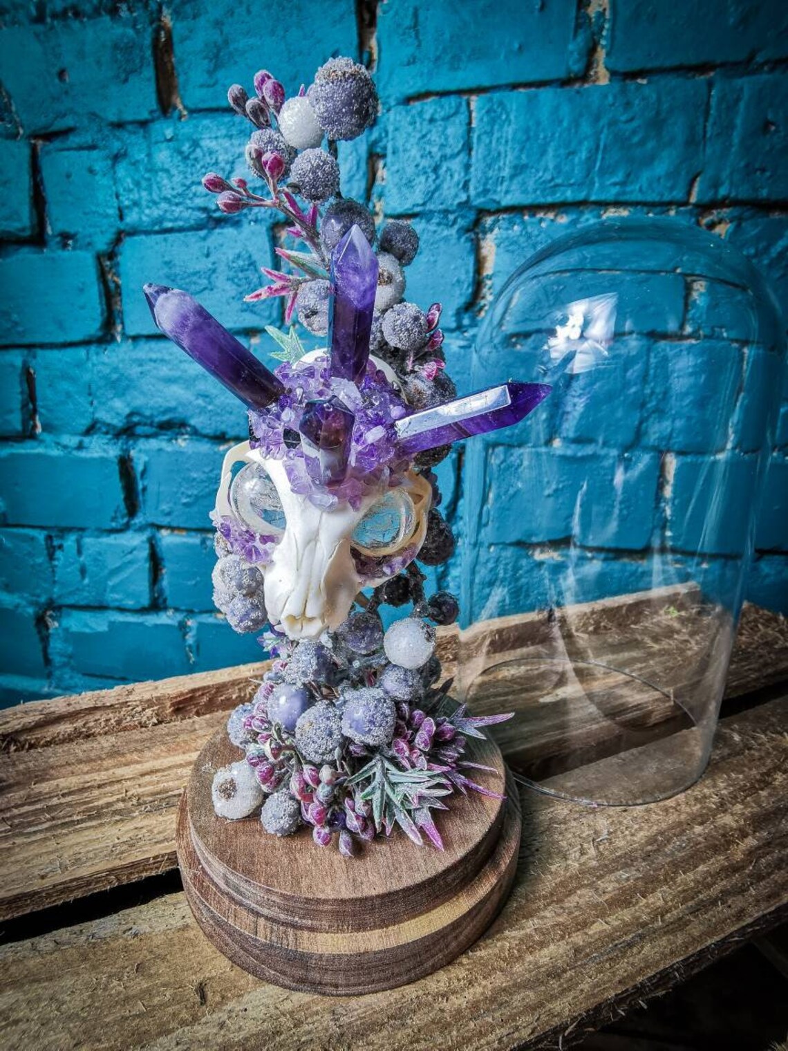 Made to Order. Real Skull With Amethyst Crystals Stones Gift - Etsy