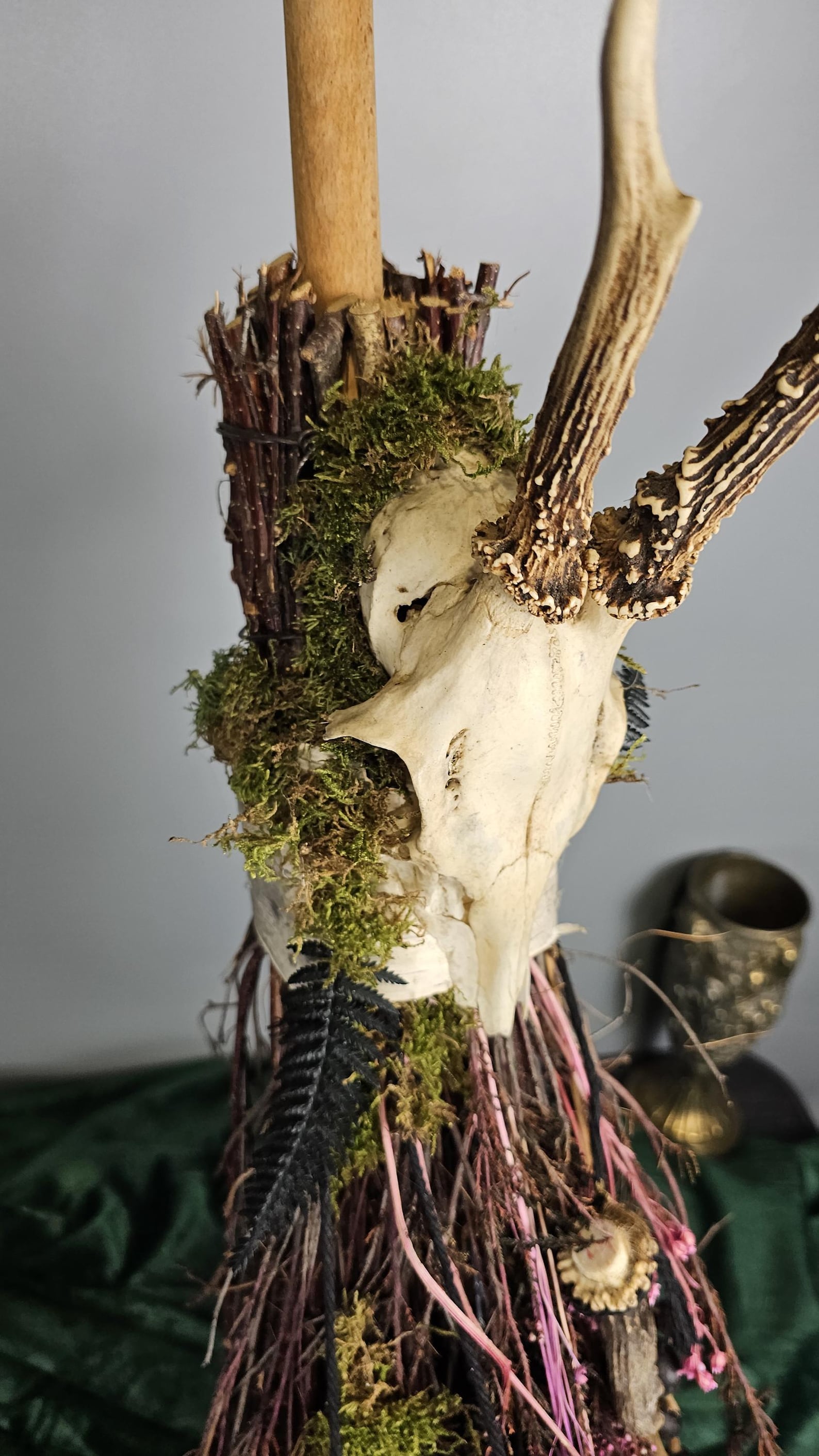 Handmade Witch Broom With Roe Deer Skull, Dried Flowers & Antlers - Etsy