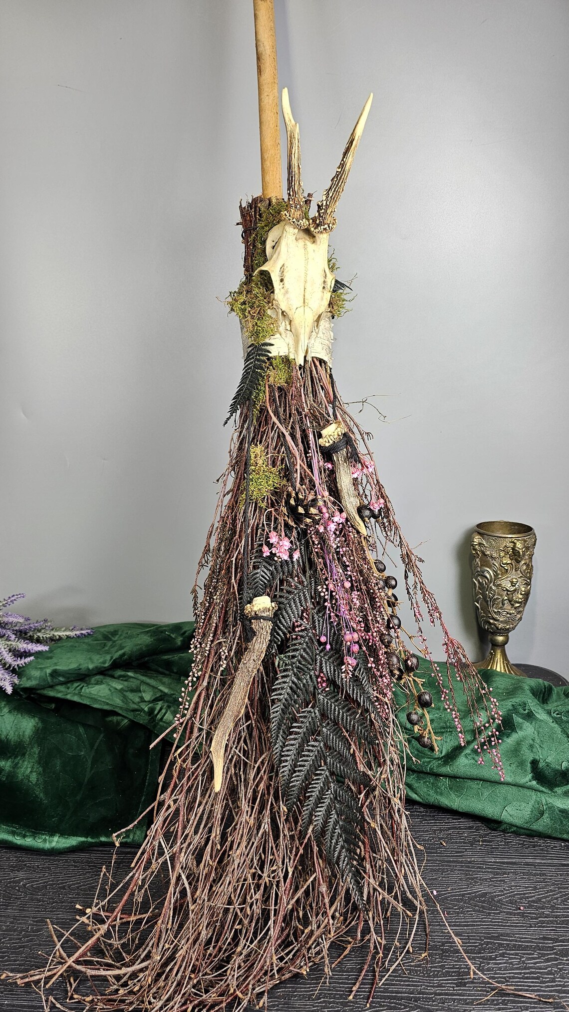 Handmade Witch Broom With Roe Deer Skull, Dried Flowers & Antlers - Etsy