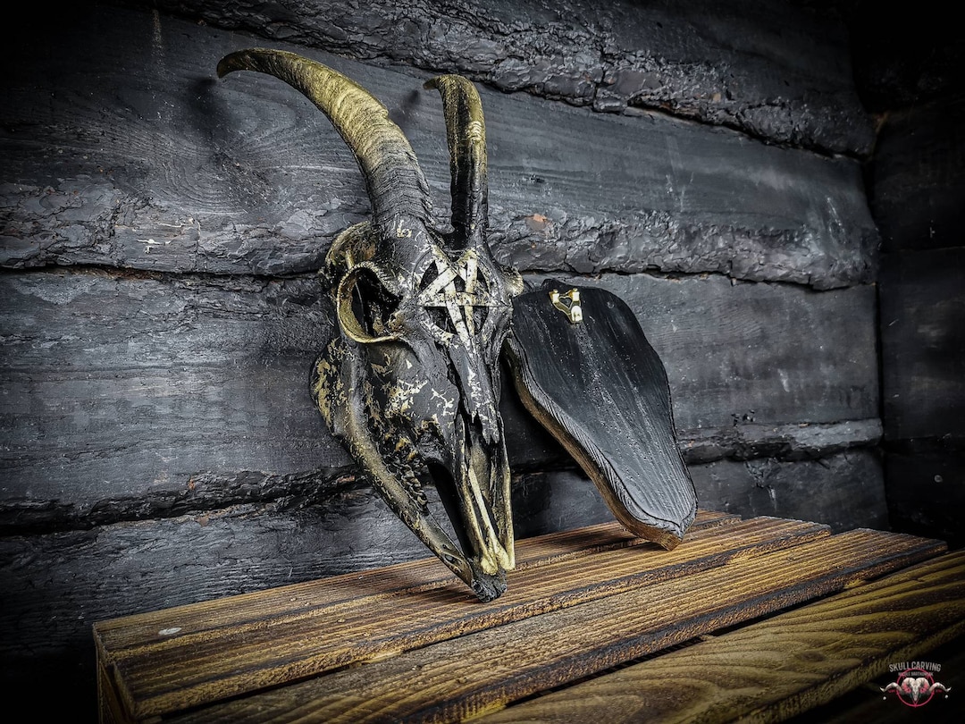 Engraved Goat Skull With Pentagram - Gothic Altar Decoration - Etsy
