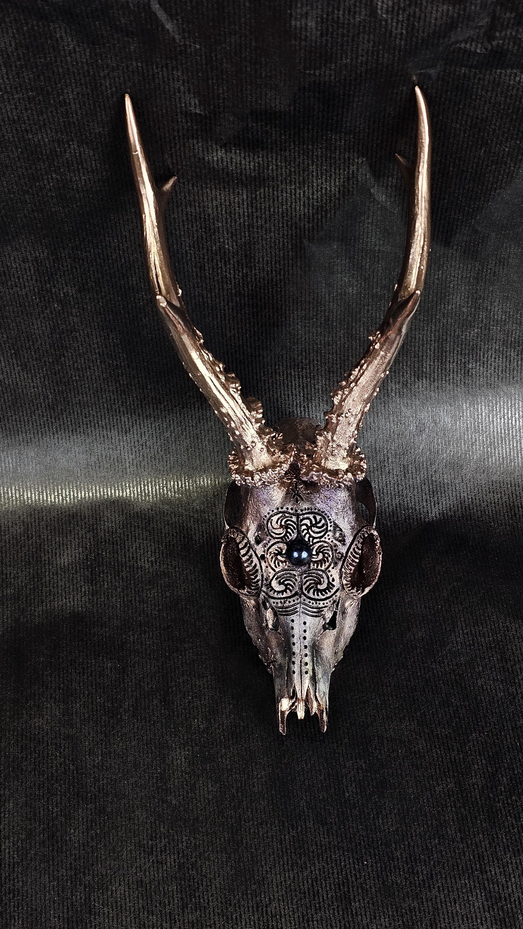 Engraved Roe Deer Skull: Celtic Knot Ornament, Sculpture Art Made to ...