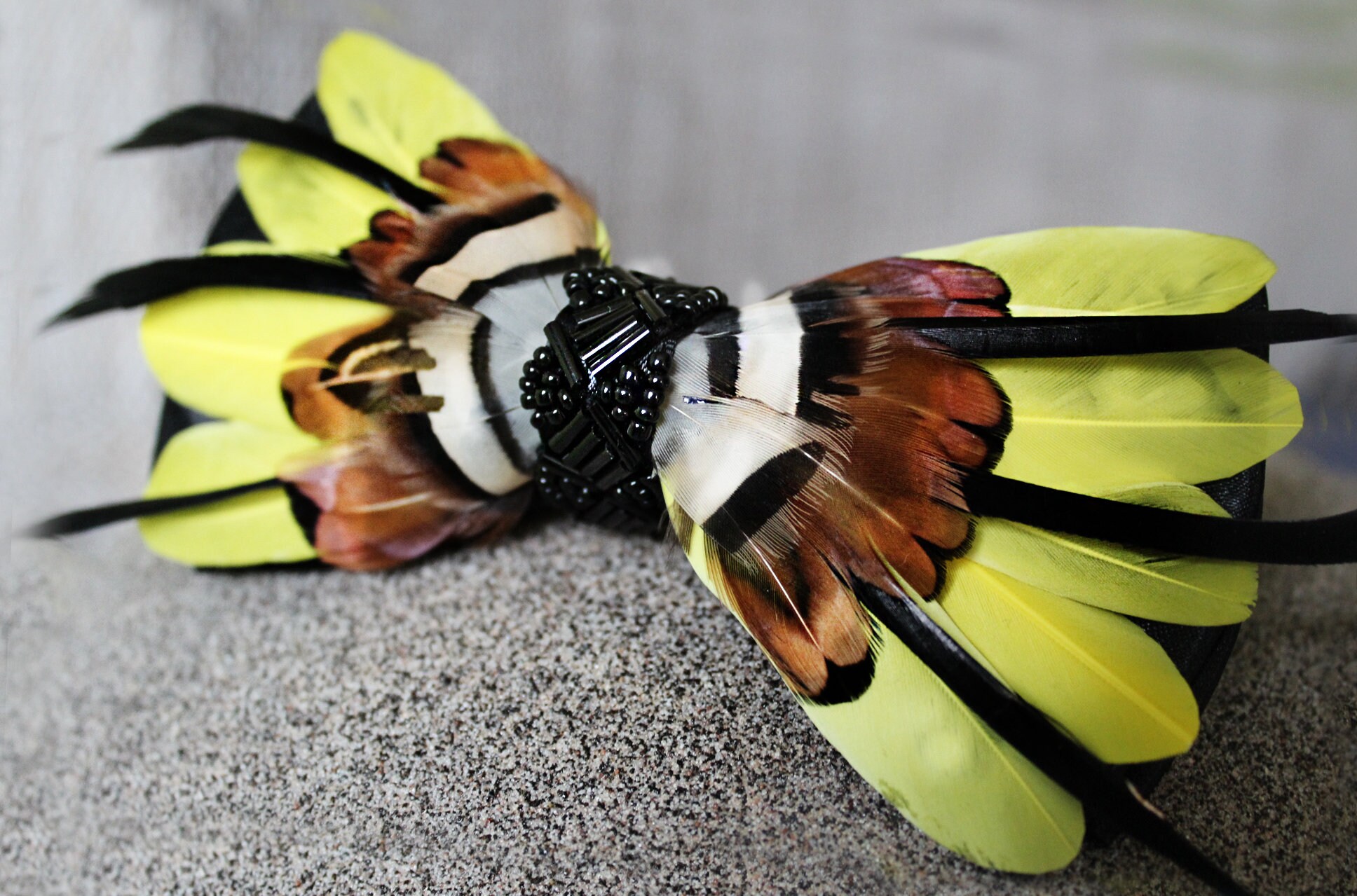 Feather Bow Tie, Wedding Bow Tie, Bird Feathers Bow Tie, Marigold Bow ...