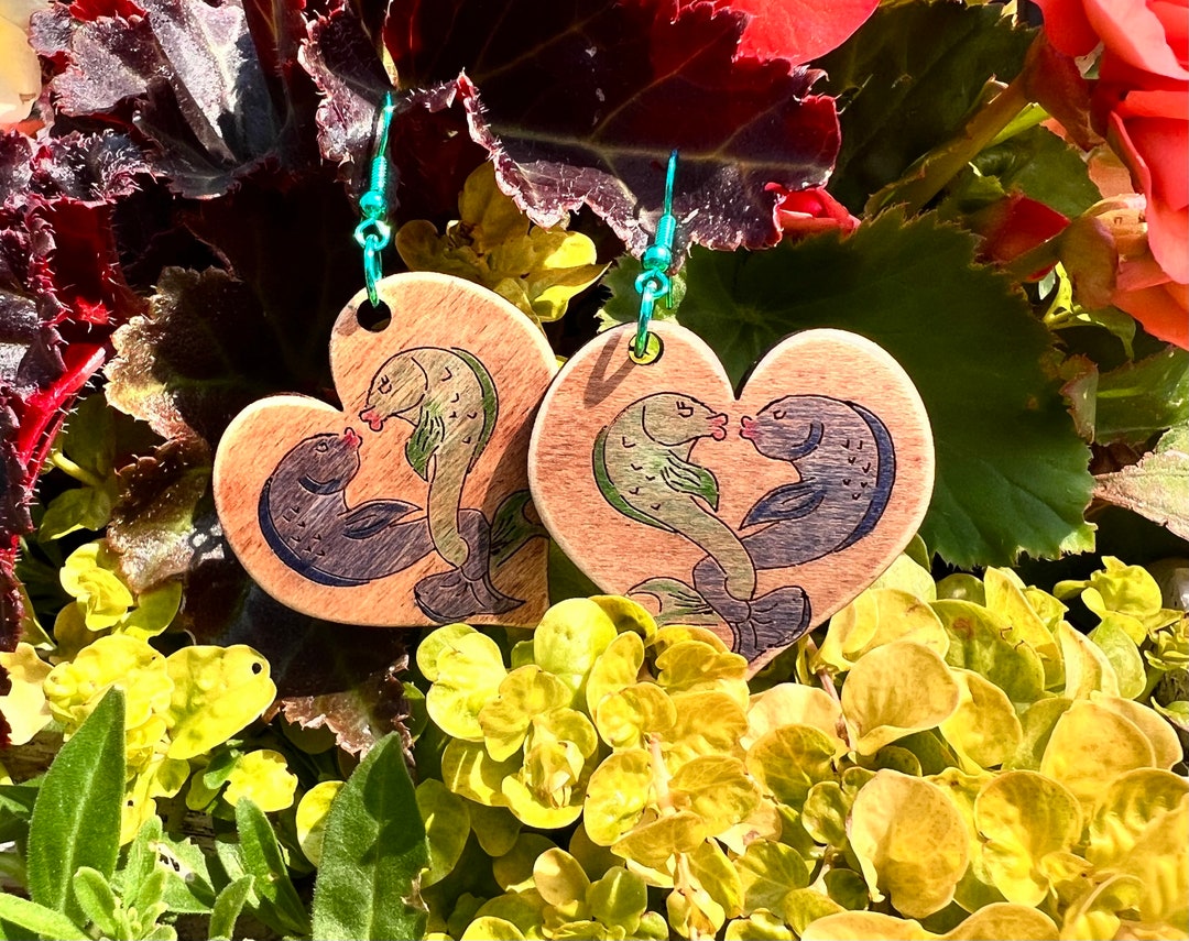 Fishes Kissing Heart Shape Dangle Earring Laser SVG PDF Download Files ...
