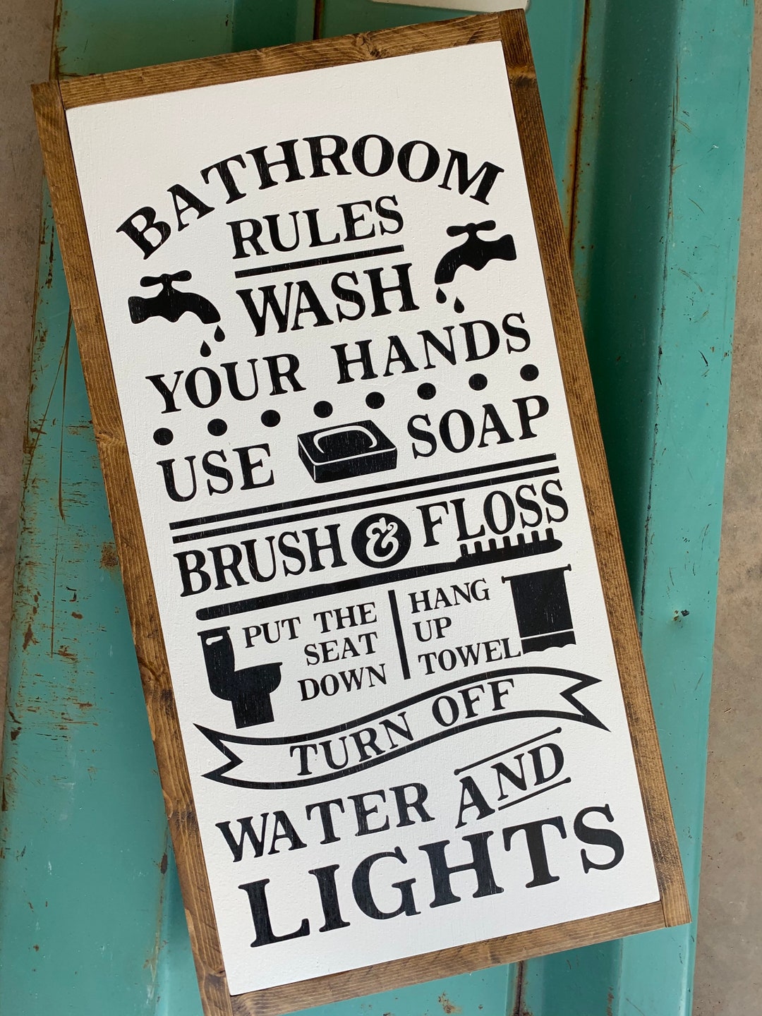 12x24” Bathroom Rules Wood Sign - Etsy