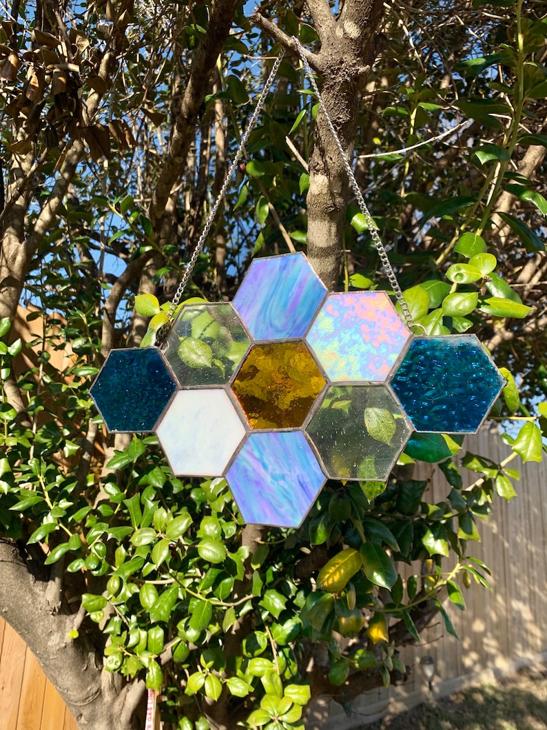 Hexagon Stained Glass Suncatcher - Etsy