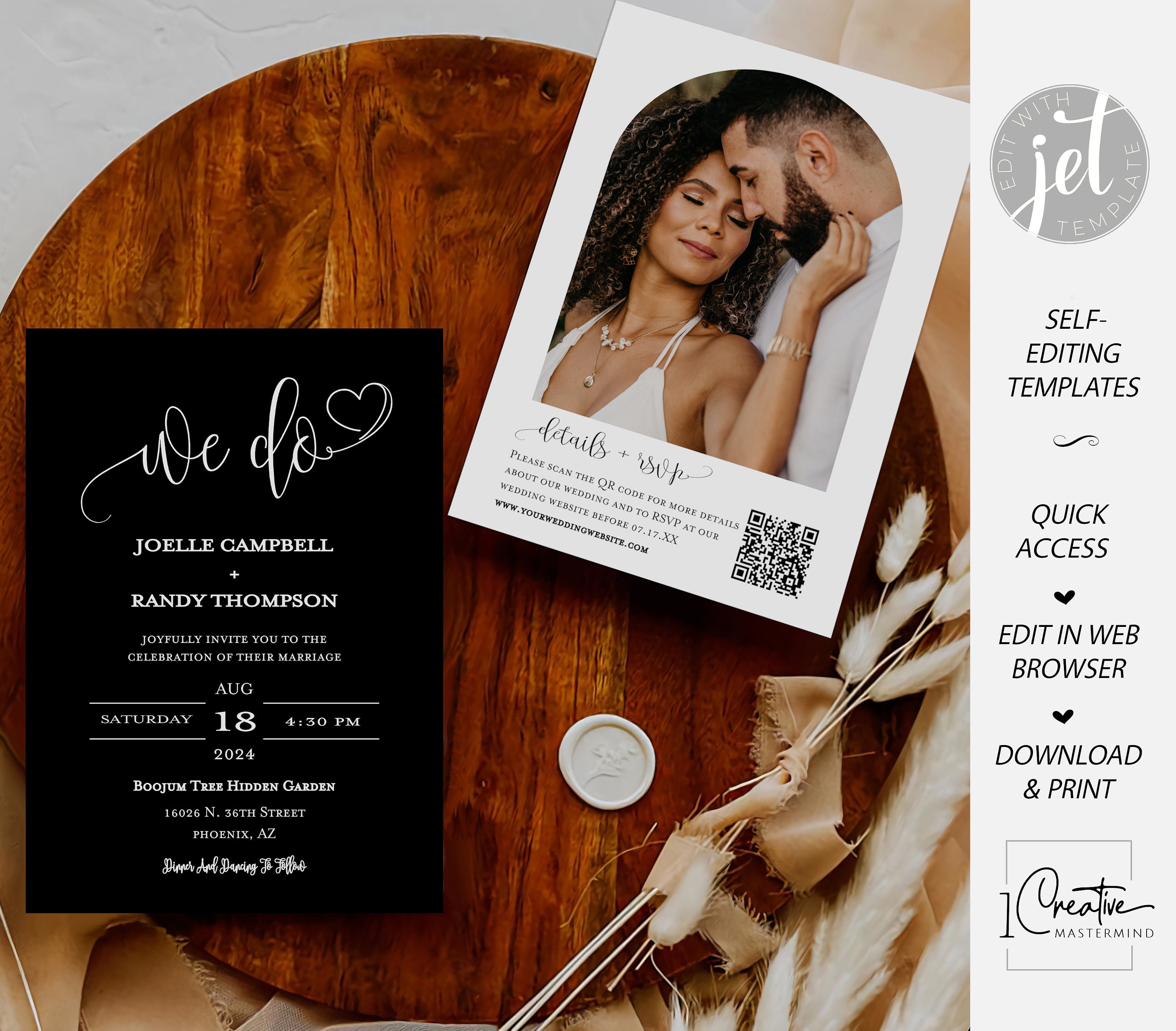 Elegant Black Wedding Invite Classic Black Wedding Invitation - Etsy