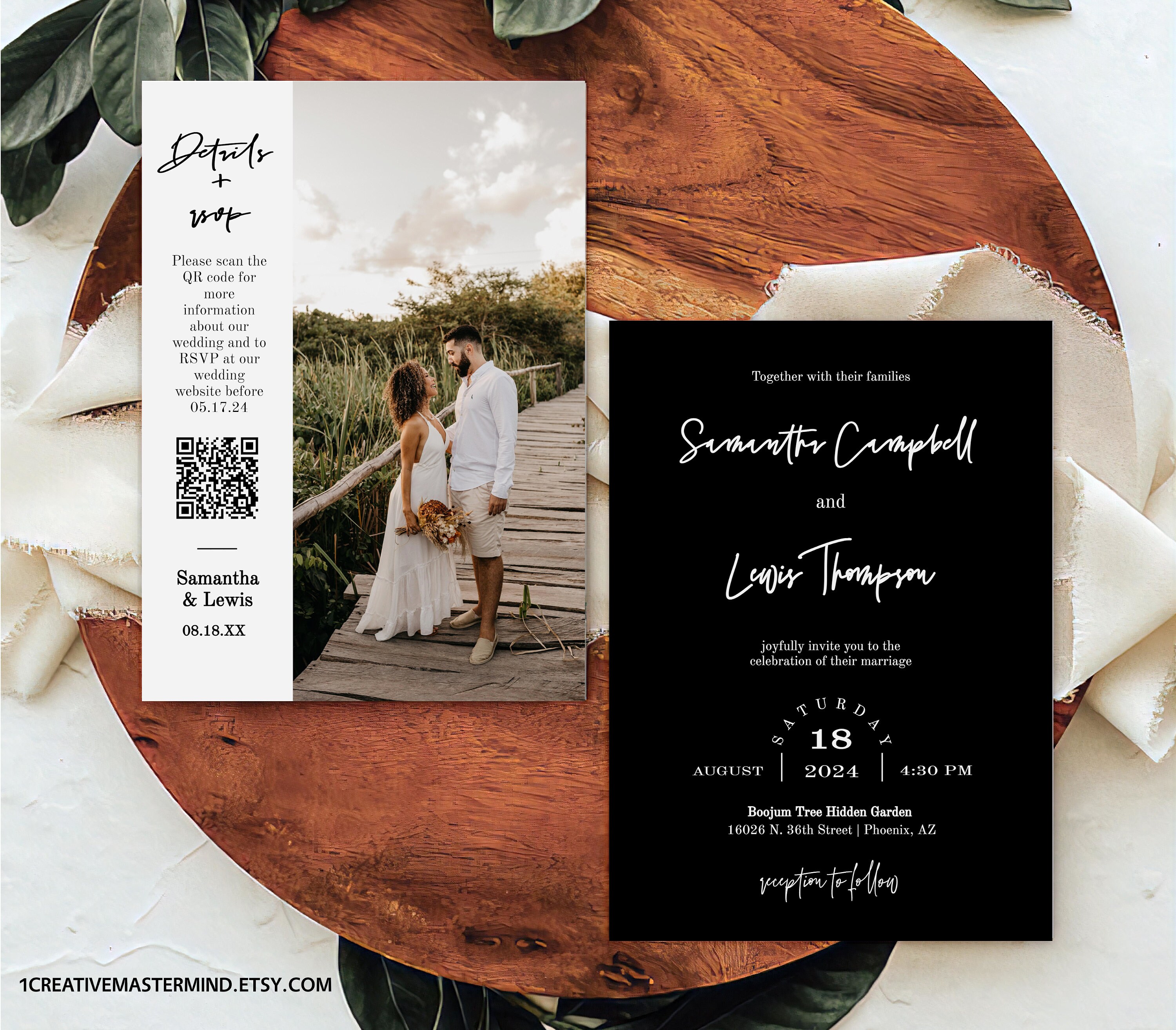 Classic Black Wedding Invitation Elegant Black Wedding - Etsy