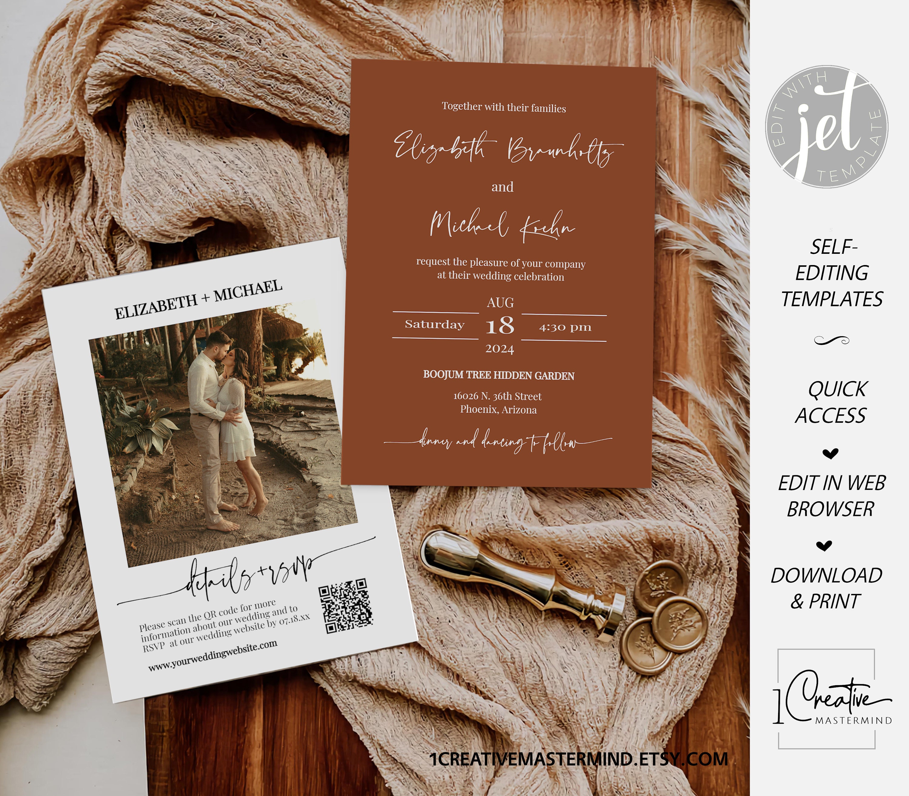 Terracotta Rustic Wedding Invitation Desert Wedding Invite - Etsy