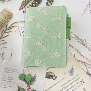 Flower Embroidered Light Green Fabric Notebook Journal. Leather ...