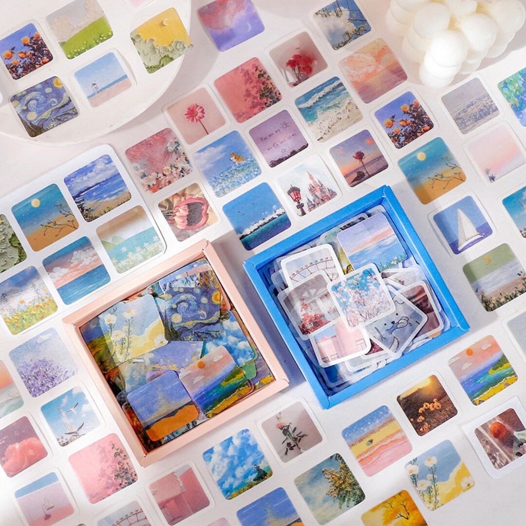 200pcs Boxed Landscape Journal Planner Stickers INS Style Oil Painting ...