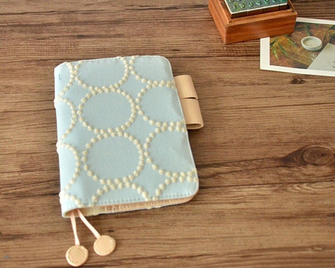Elegant Circle Embroidery Notebook Cover Yellow Blue Color Minimalist ...