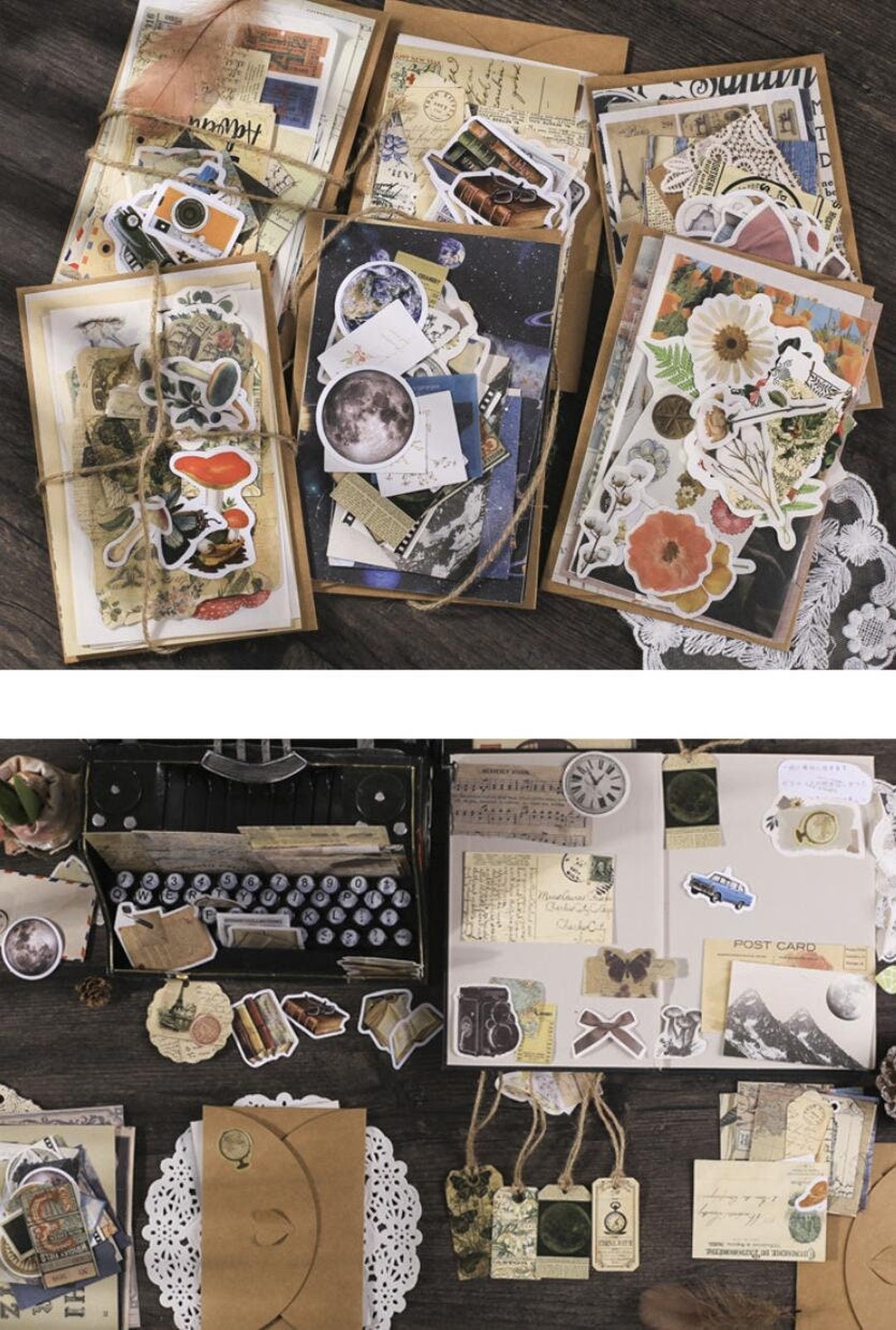 Junk Journal Kit Scrapbook Stickers Nature Flower Plant Star Moon Leave ...