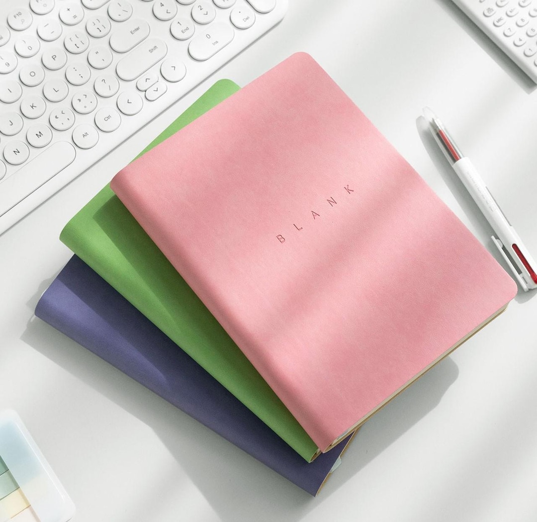 Blank Paper A5 PU Cover Journal Soft Cover Notebook Green Purple Blue ...