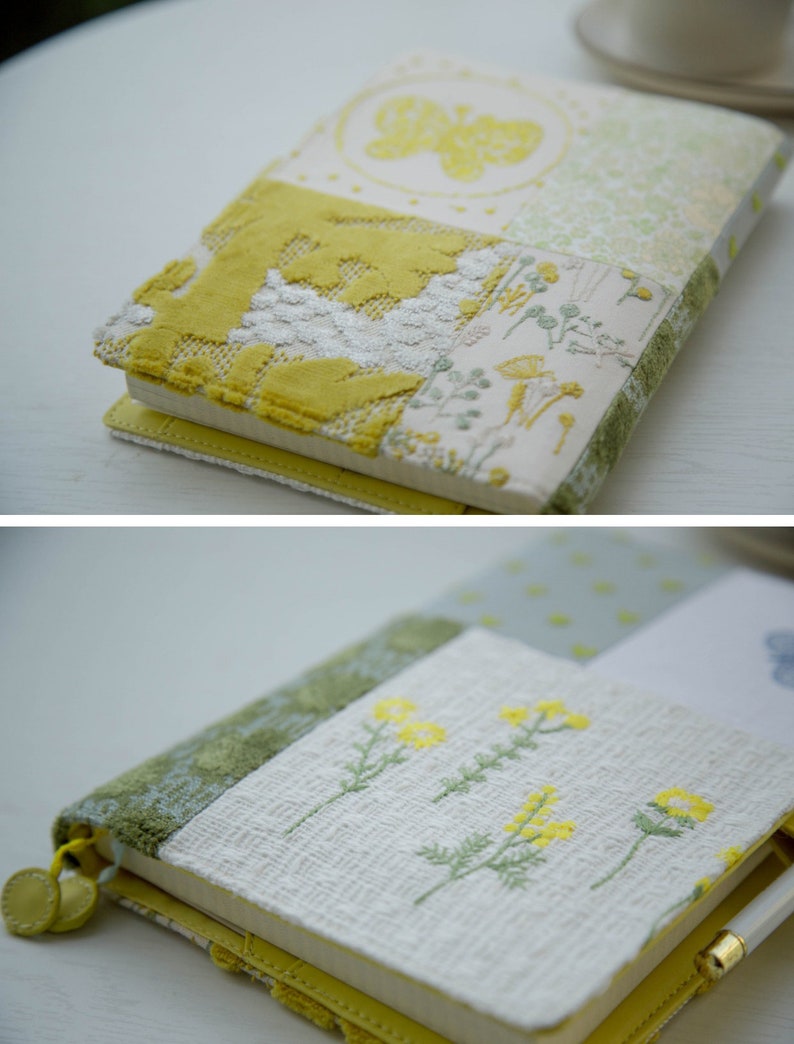 Embroidered Yellow Flower Stitch Fabric Journal Handmade Personalized ...