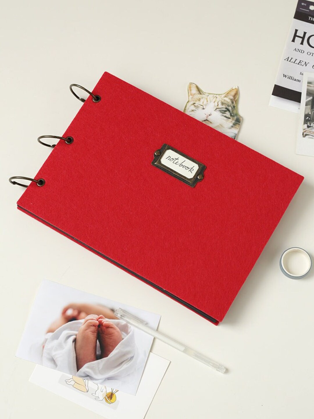 Retro Red Felt Scrapbook Album Black Inner Page Loose-leaf Children's ...