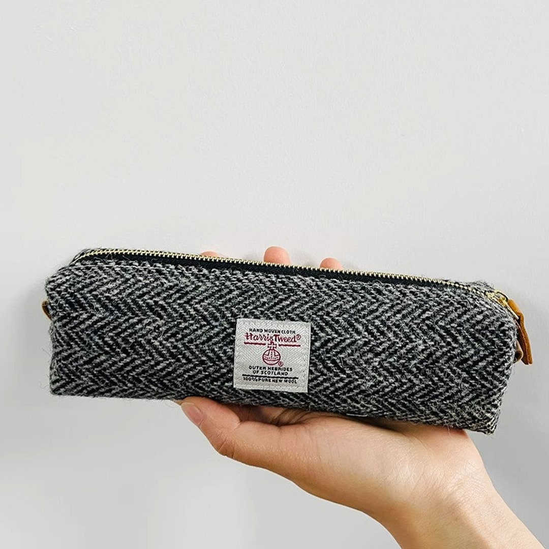 Wool Tweed Pencil Case Retro Fabric Zipper Pouch Large Capacity Pen ...