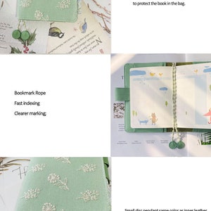 Flower Embroidered Light Green Fabric Notebook Journal. Leather ...