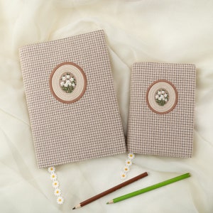 Daisy Embroidered Notebook Cover Raindrop Grid Handmade Fabric Journal ...