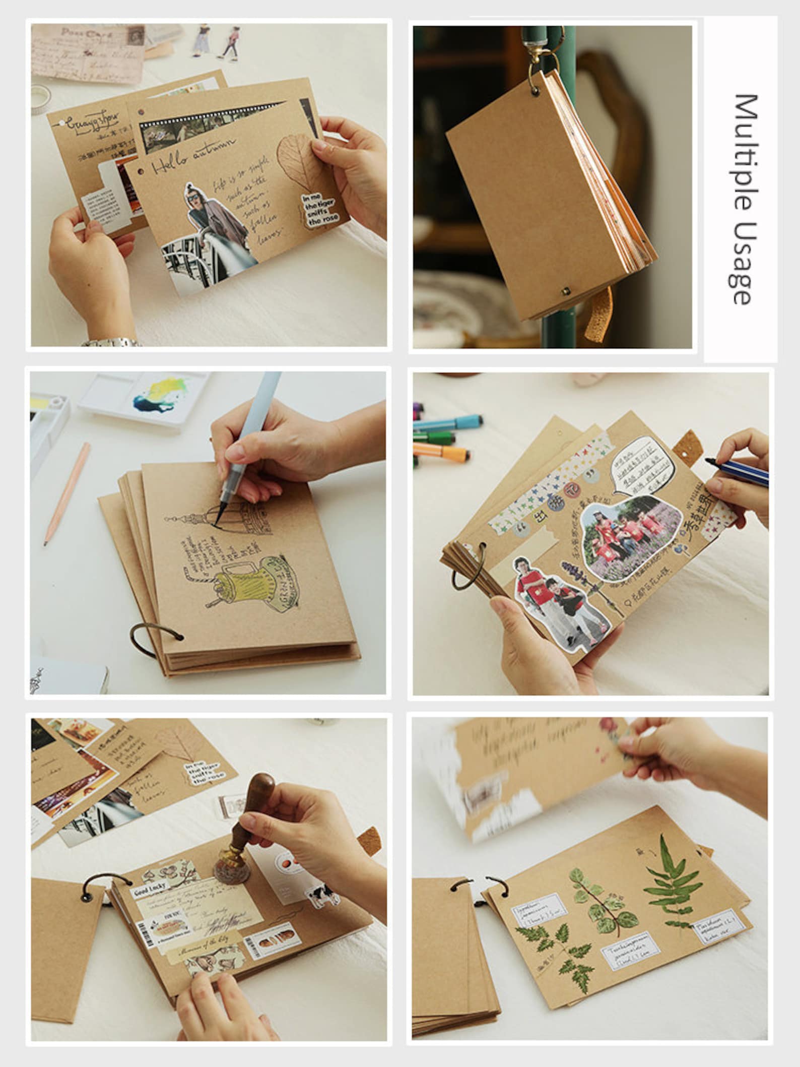 Blank Ring Binder Kraft Scrapbook Album Leather Bound 66 Pages. Wedding ...