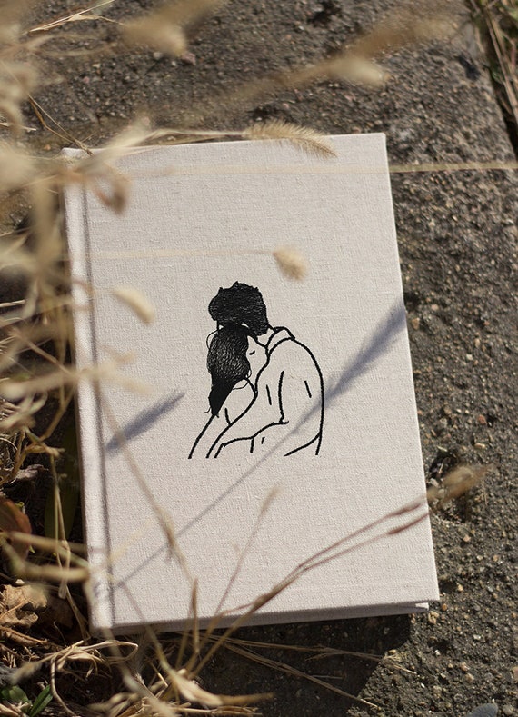 Custom Embroidery Linen Notebook Journal Pink Green Blue | Etsy