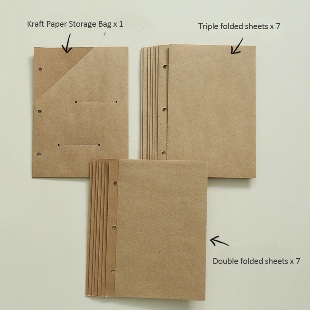 A5 Vertical Kraft Folded Sheets Set Double Triple Folded Page Storage ...