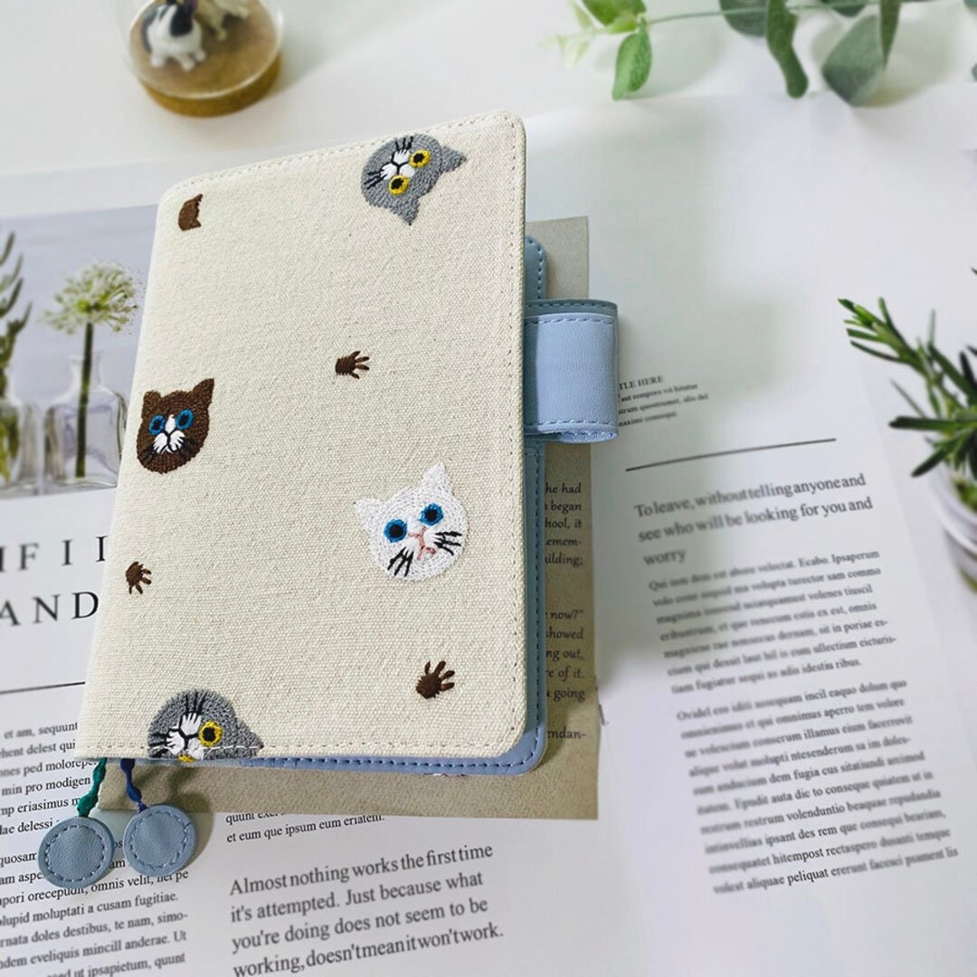 Cute Cat Notebook Fabric-leather Covered Journal With Lined Grid Blank ...