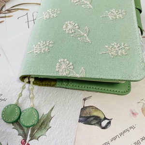 Flower Embroidered Light Green Fabric Notebook Journal. Leather ...