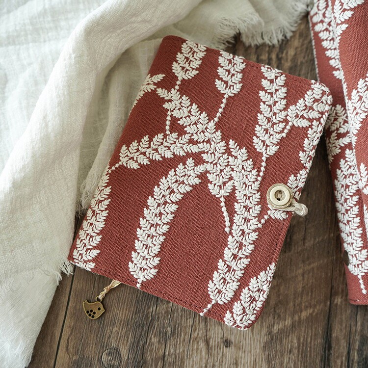 Embroidery Barley Fabric Notebook Rust Red Handmade Journal A6 Traveler ...