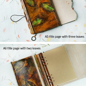 Retro Nostalgic Leaf Notebook Cowhide Leather Handmade Vintage Style ...