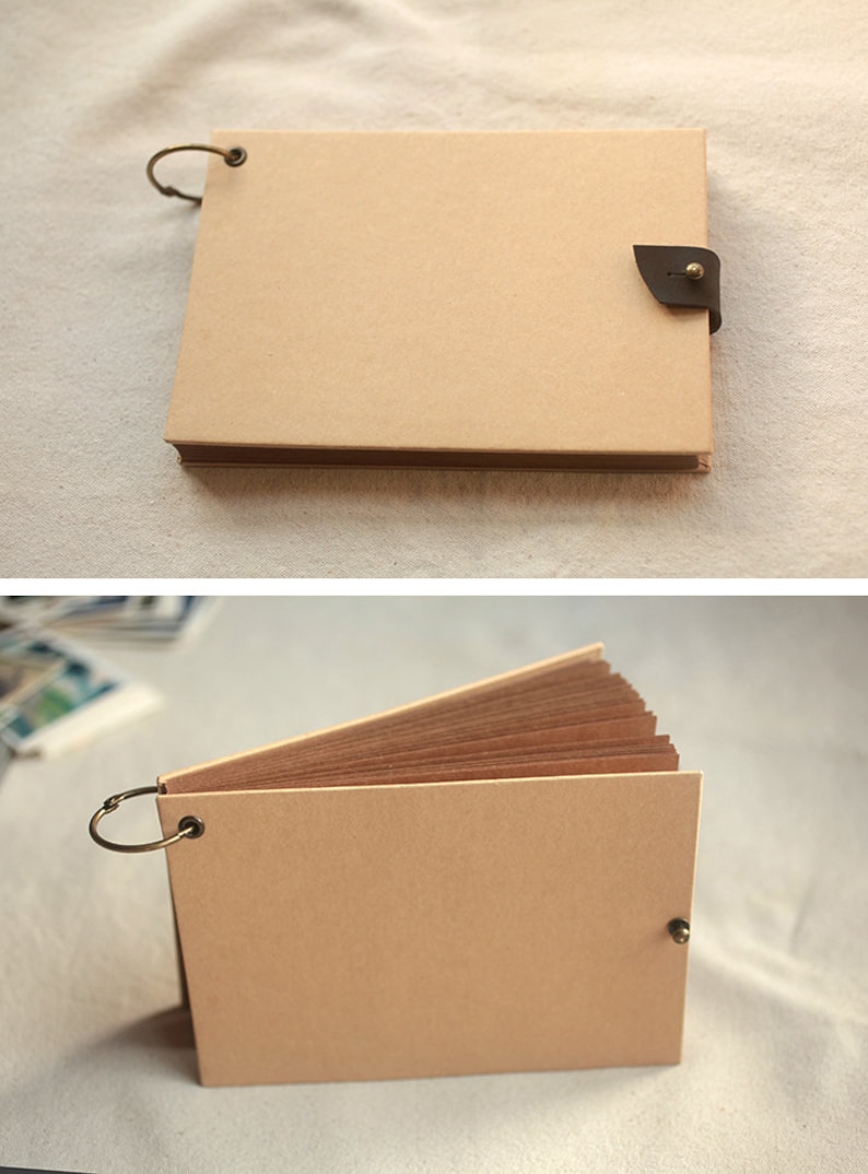 Blank Ring Binder Kraft Scrapbook Album Leather Bound 66 Pages. Wedding ...