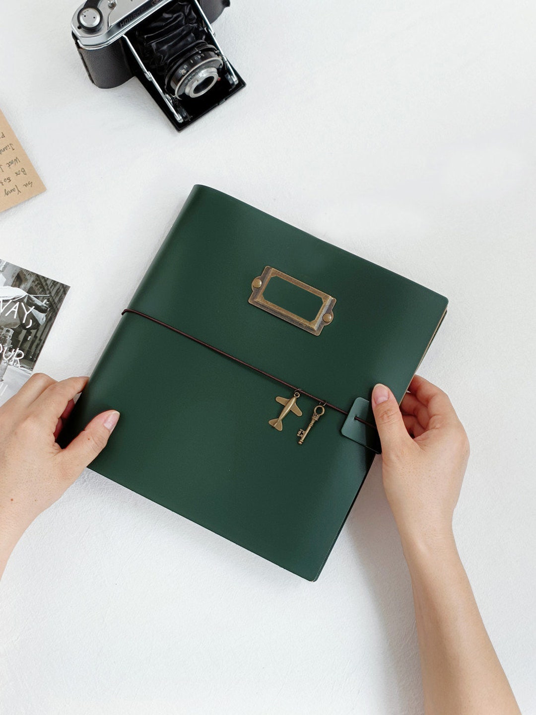 Emerald Green Loose-leaf Scrapbook Handmade PU Cover Photo Album With ...