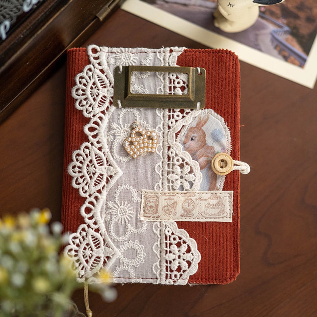 Retro Lace Rabbit Notebook Refillable Corduroy Junk Journal A6 A5 ...